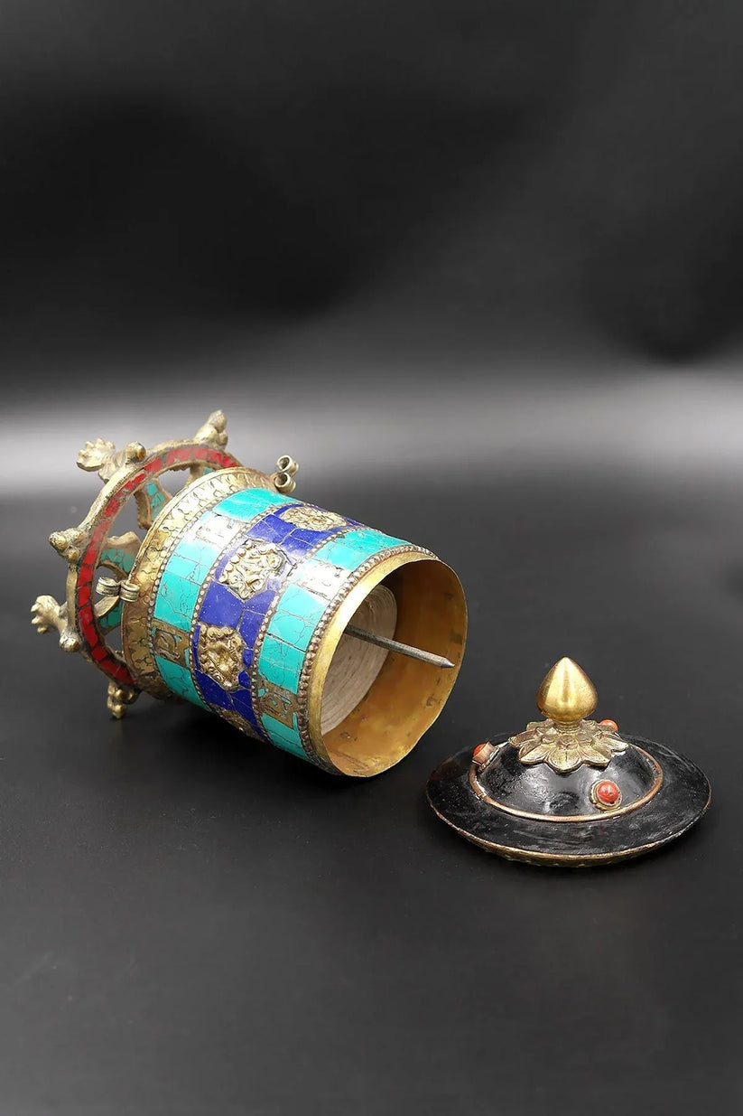 Om mane peme hum mantra embossed desktop Prayer Wheel – Vajracrafts