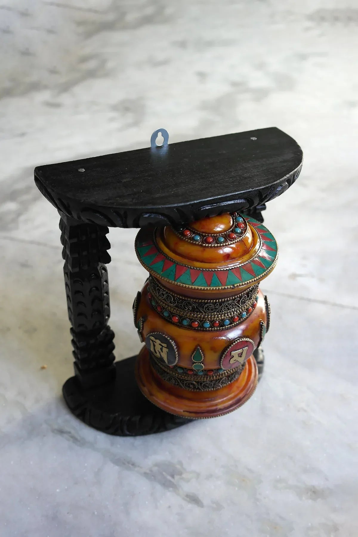 Om Mane peme hum on Gemstone in Prayer Wheel with black frame | Vajrac ...