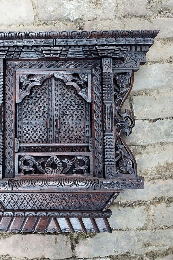 Traditional Newari Handcrafted Wooden Kumari Window – Vajracrafts