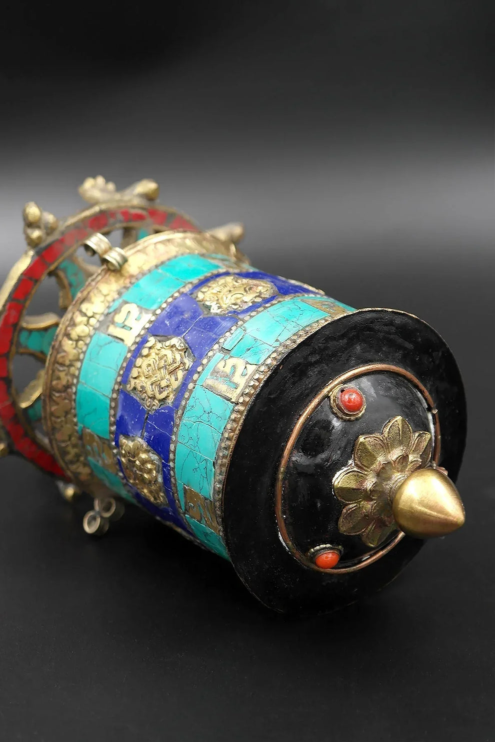 Om mane peme hum mantra embossed desktop Prayer Wheel – Vajracrafts