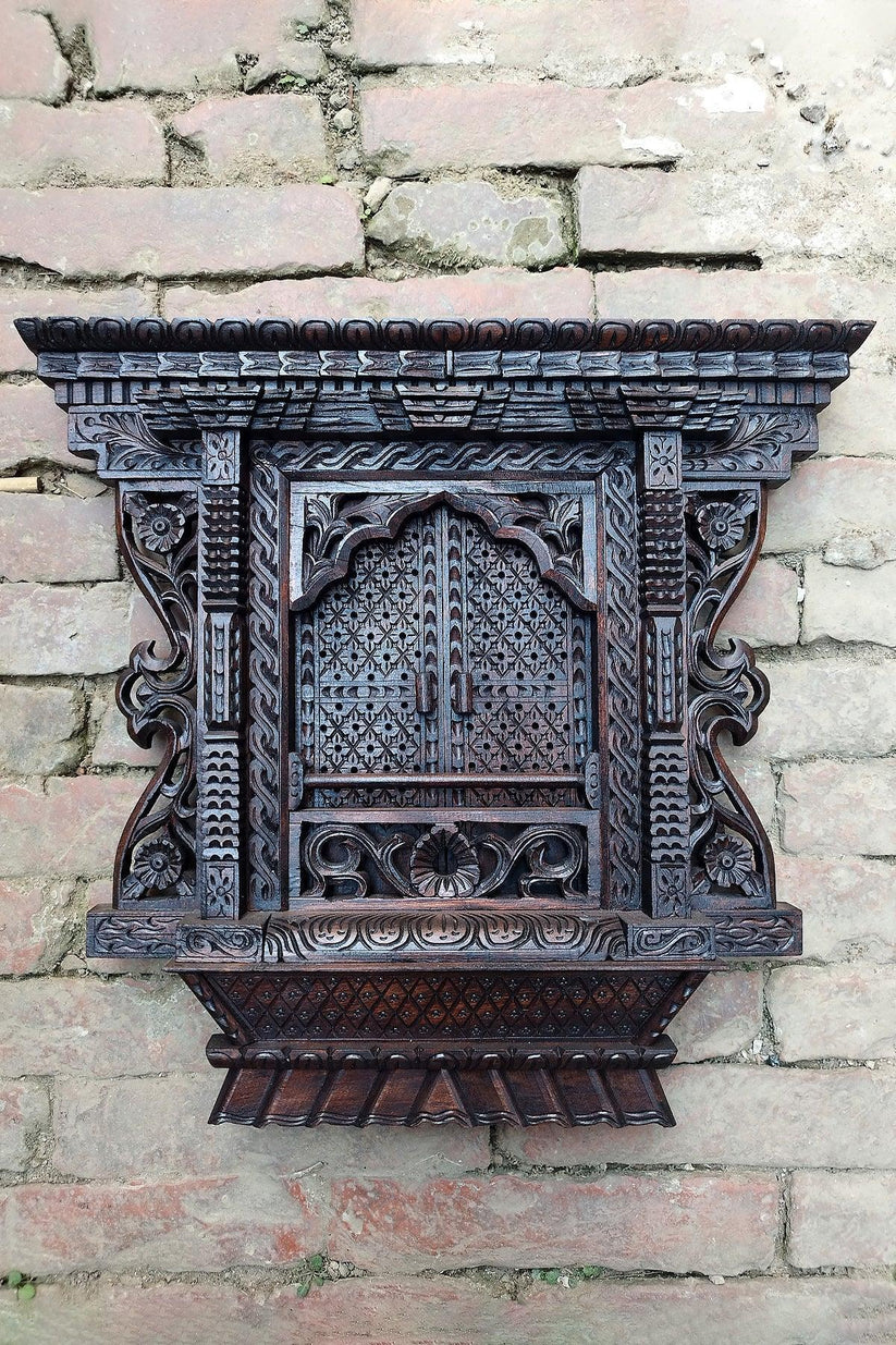 Traditional Newari Handcrafted Wooden Kumari Window – Vajracrafts