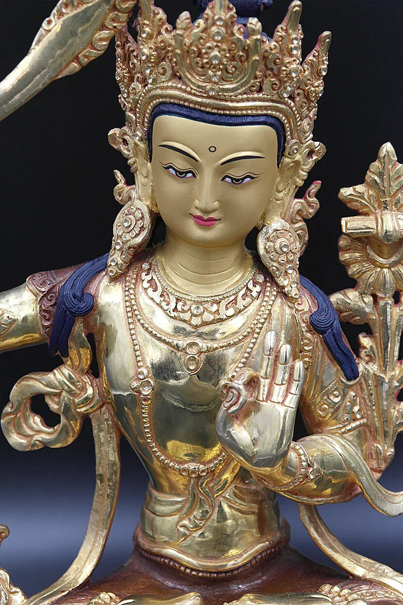 Gold Plated Manjushree Statue, Handmade in Nepal 13" | Vajracrafts