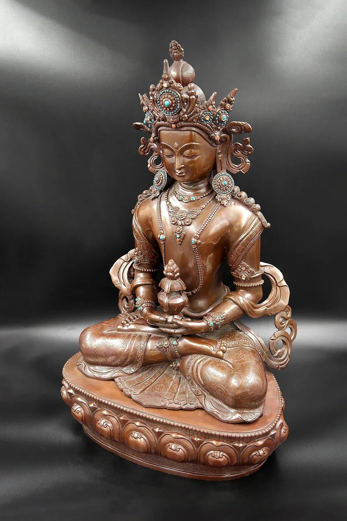 Copper Oxidized Tibetan Buddhist Aparmita Statue 18" | Vajracrafts