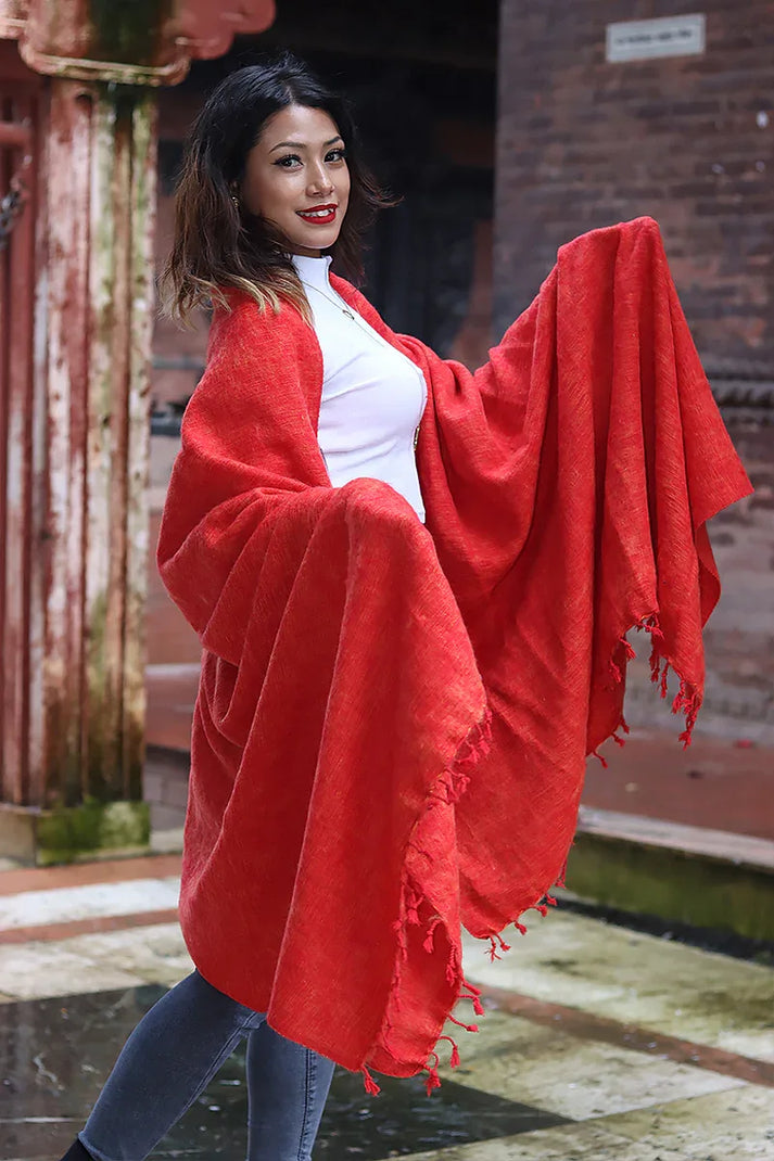 Stunning Orange Yak Wool Blanket/Travel Throw, Nepalese Yak wool Shawl ...