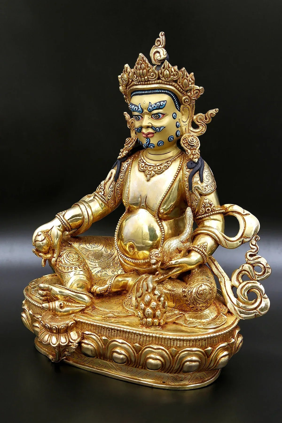 Gold Plated Zambala Statue from Patan 10.5" | Vajracrafts
