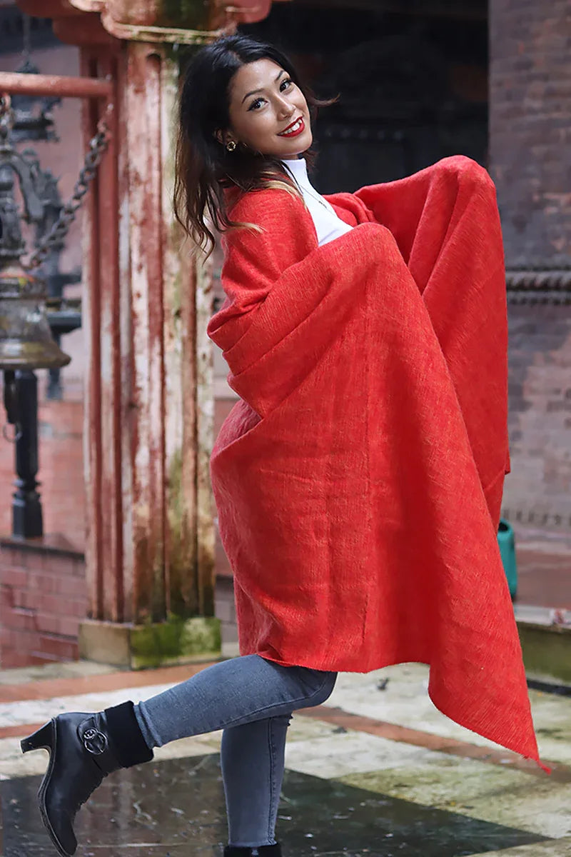 Stunning Orange Yak Wool Blanket/Travel Throw, Nepalese Yak wool Shawl ...